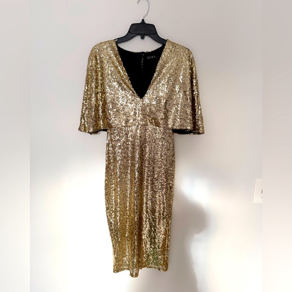 ASOS | Dresses | Asos Club L Gold Sequin Midi Dress | Poshmark